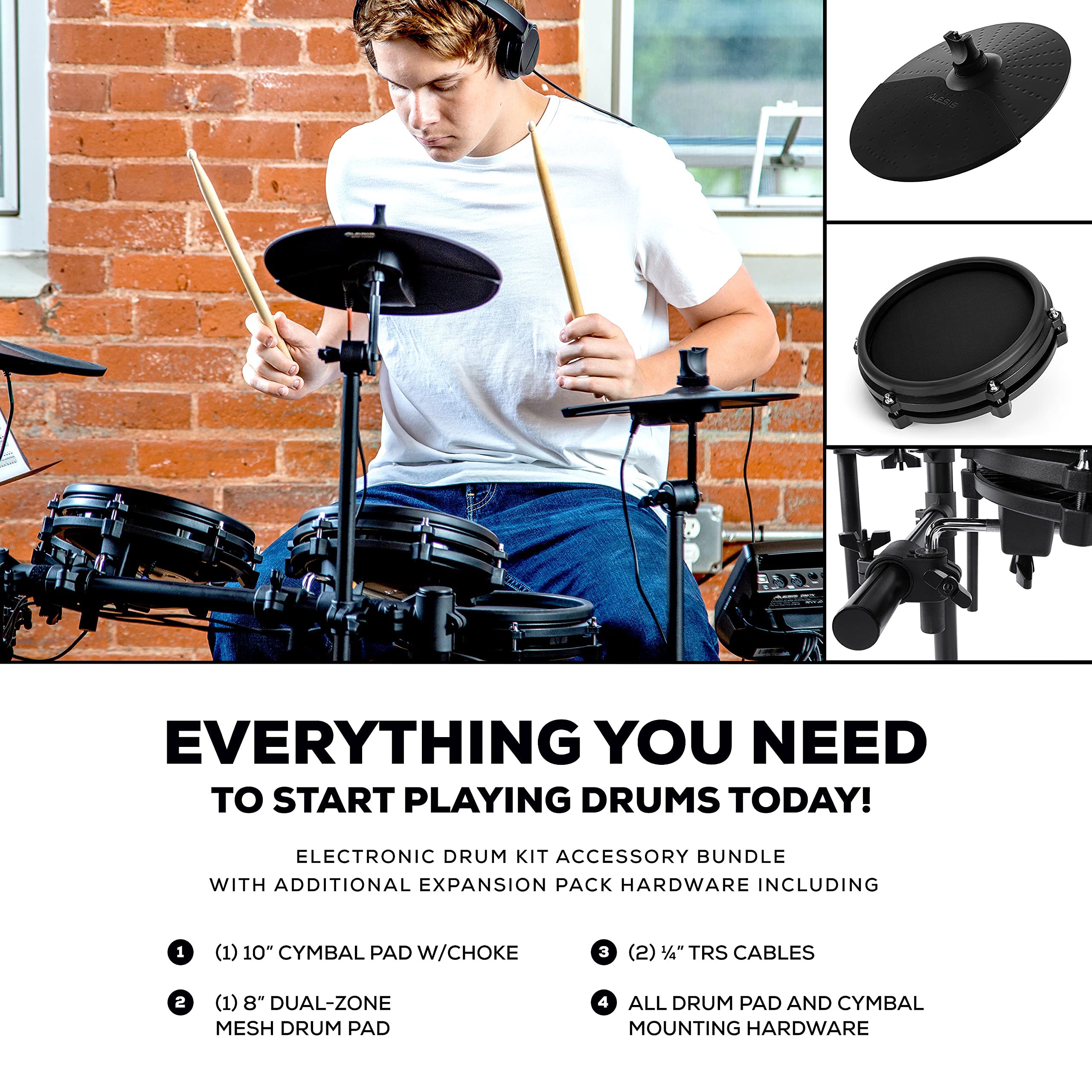 Alesis Drums Nitro Mesh Expansion Pack - Drum Set Expansion for the Nitro Mesh Electric Drum Kit with a Dual Zone Mesh Drum Pad and 10-inch Cymbal