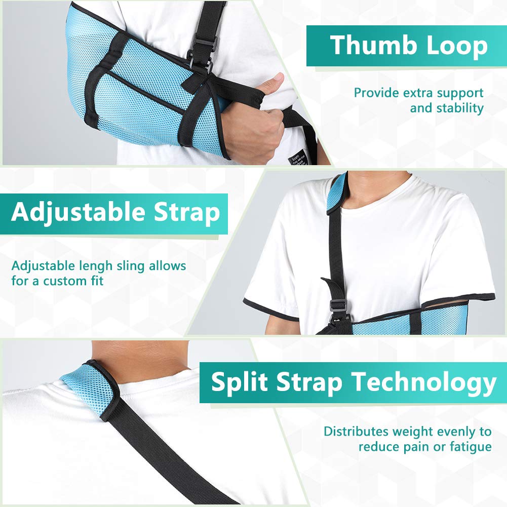 Arm Sling with Thumb and Shoulder Sling, Breathable Mesh Sling Immobilizer Elbow Arm Support for Broken Arm Shoulder Injury Available for Women and Men Left or Right Arm