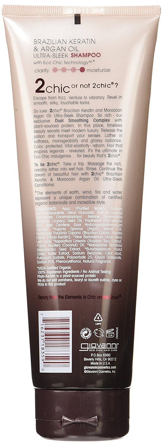 Giovanni 2chic Brazilian Keratin and Argan Oil Ultra-Sleek Shampoo, Value Pack -- Two 8.5 Ounce Bottles (17.0 Fluid Ounces Total) (Value Pack)