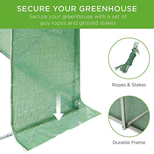 Best Choice Products 15x7x7ft Walk-in Greenhouse Tunnel, Garden Accessory Tent for Backyard, Home Gardening w/ 8 Roll-Up Windows, Zippered Door