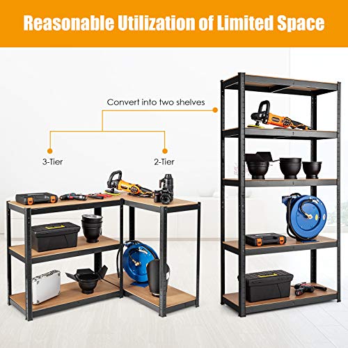 Tangkula Metal Storage Shelves, Heavy Duty Steel 5 Tier Utility Shelves with Adjustable Shelves, Bolt-Free Assembly, High Weight Capacity, Garage Organization Storage Rack, 36"Lx16''Wx72"H (1, Black)