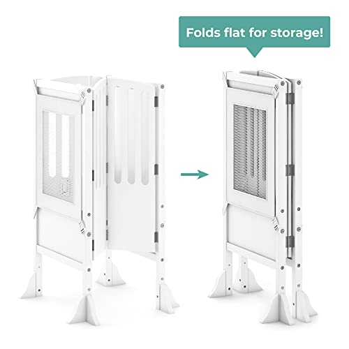 Guidecraft Contemporary Kitchen HelperĀ® Stool and 2 Keepers - White: Wooden, Adjustable Height, Safety Folding Tower for Toddlers