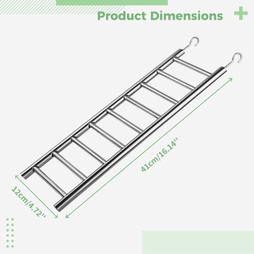 GEKMOR Parrot Ladder 9-Step Stainless Steel Rustproof Metal Nonskid Smooth Portable Bird Cage Ladder with Hooks Cockatiel Stand Ladder for Parrots Parakeets Cockatoos Lovebirds