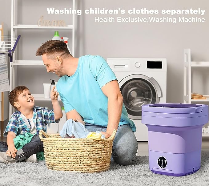 Boredbay Portable Washing Machine, 9L Large Capacity Small Washing Machine,Foldable Washing Machine with Spin-Dry Basket,Mini Washer (Purple)