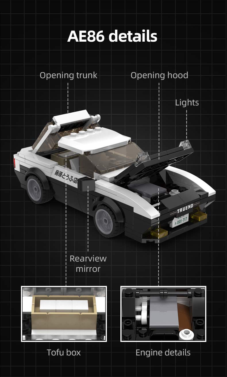 dOMOb Toyota AE86 Trueno – Initial-D 25-th Anniversary – CADA Bricks Toys for 8+ Age Kids & Adults – Realistic Car Model 1:24 Simulated Build – 280 Bricks or Blocks – for Boys, Hobbyist, Collector