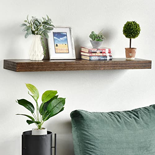 WELLAND Colin 10" Deep Floating Shelves Rustic Wall Shelf Wall Mounted Wooden Shelves (Walnut, 48X10X2.75 inch)