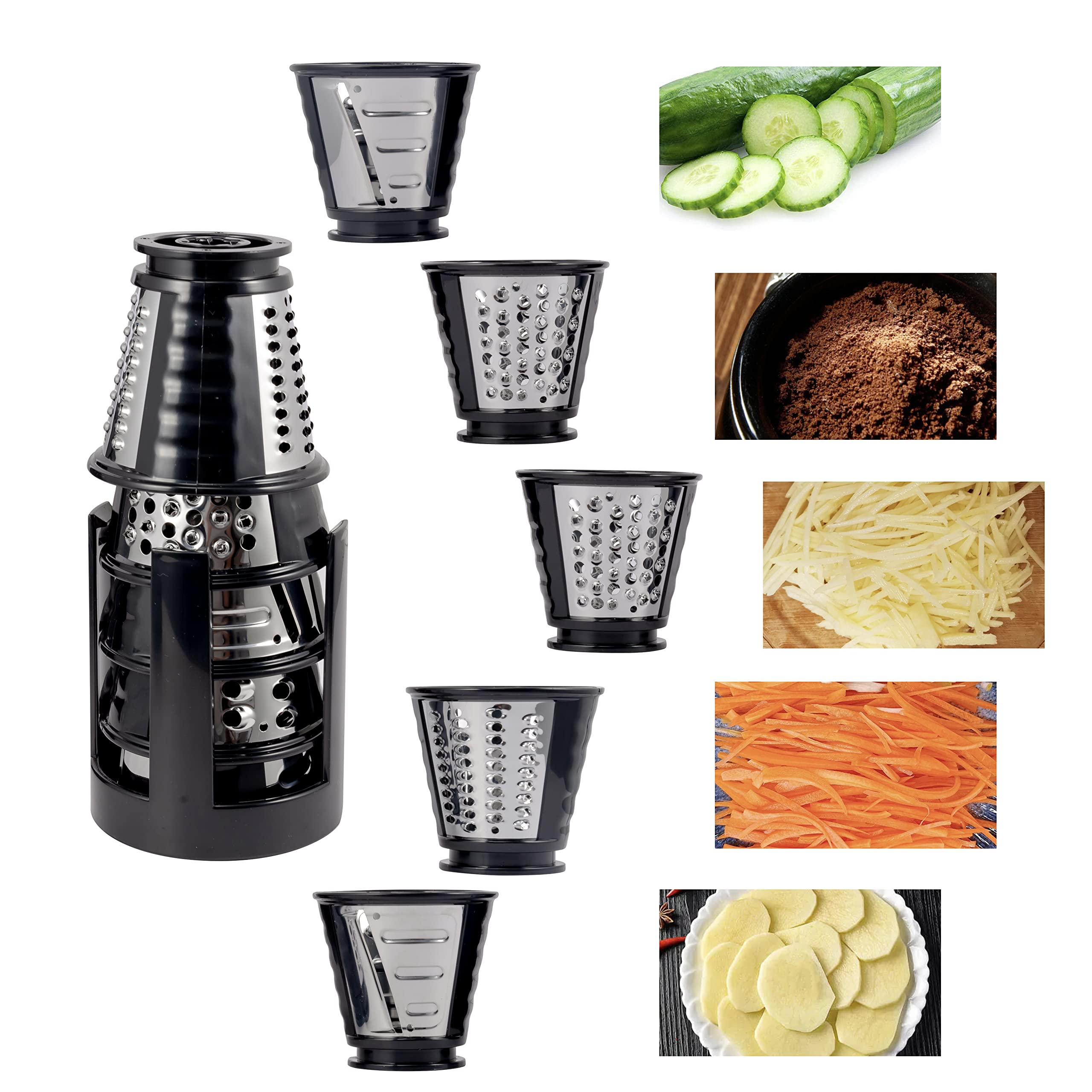 ASLATT Electric Slicer, Electric Cheese Grater for Home Kitchen Use, One-Touch Control Cheese Shredder, Salad Maker Machine for Fruits, Vegetables, Cheese Grater with 5 Attachments