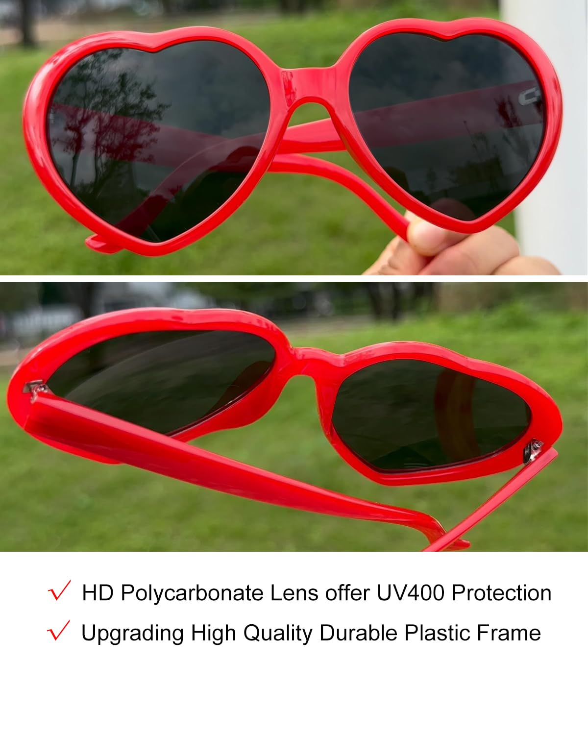 Armear Women Fashion Oversized Heart Sunglasses Retro Lady Girl Cute Love Shaped Large Plastic Eyeglasses Red
