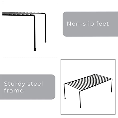 Smart Design Classic Storage Shelf – Large (8.5 x 16 in.), Black – Sturdy Steel Pantry Organizer with Rust-Resistant Finish and Non-Slip Feet for Easy Home Organization and Storage