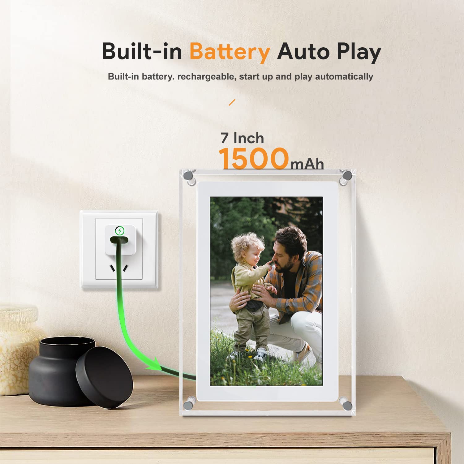 Amaboo 7 Inch Acrylic Digital Picture Frame, Motion Video Frame with Latest Transparent Design, Digital Photo Frame with Built-in 1GB Memory and 1500 mAh Battery