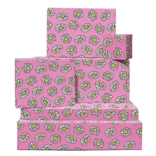 CENTRAL 23 - Pink Gift Wrap Sheets - Flower Wrapping Paper - Birthday New Baby - Women Girls Kids - 1st 2nd 3rd - Recyclable