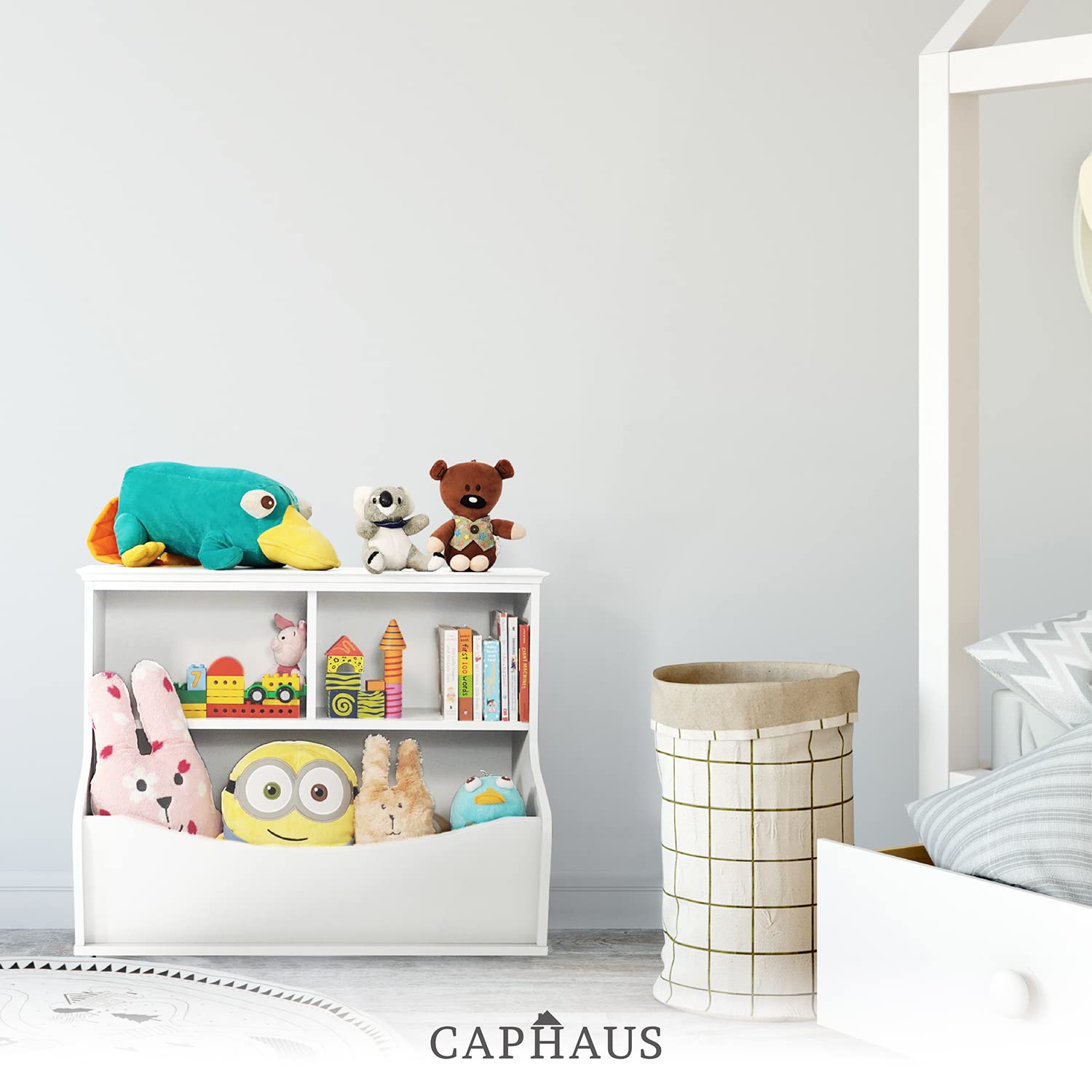 CAPHAUS Kids' Toy Storage Organizer, Open Storage Cubby, Multifunctional Book and Toy Storage Cabinet, Book and Toy Storage Shelf for Nursery, Playroom, Closet, Home Organization Toy Bookcase