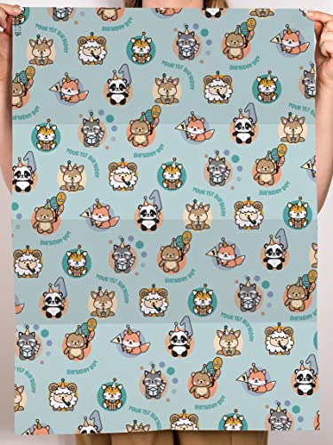 CENTRAL 23 Baby Boy Wrapping Paper - 1st Birthday - Age One - 6 Sheets Blue Gift Wrap - Comes With Fun Stickers
