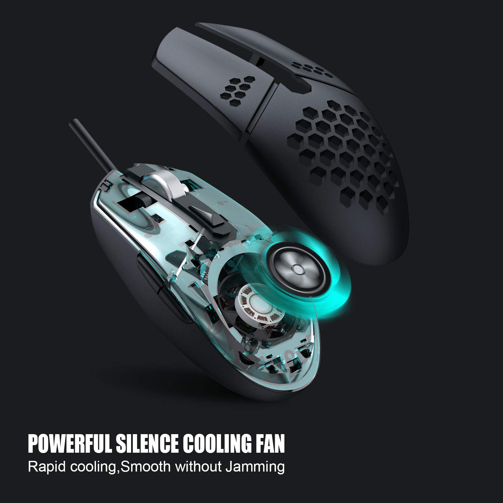 Anholi USB Wired Honeycomb Gaming Mouse with Cooling Fan, 8000 DPI 4-Adjustable, Color Breathing Light, Lightweight Game Mice,Optical Sensor Hole Mouse for PC,MAC,Xbox,PS4,6 Buttons(Black)