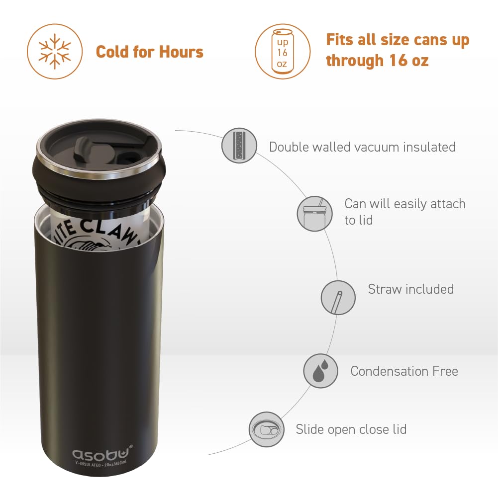Asobu Multi Can Cooler Insulated Sleeve fits for Slim and Standard 12 Oz and 16 Oz Hard Seltzer, Soda, Beer or Energy Drinks and all standard size Beer Bottles (Glitter Black)