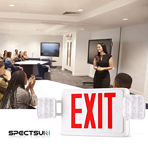 SPECTSUN 4 Pack LED Sign Emergency Light, Red Exit Sign Light with Battery Backup, Exit Light with Emergency Light/Photoluminescent Exit Sign/