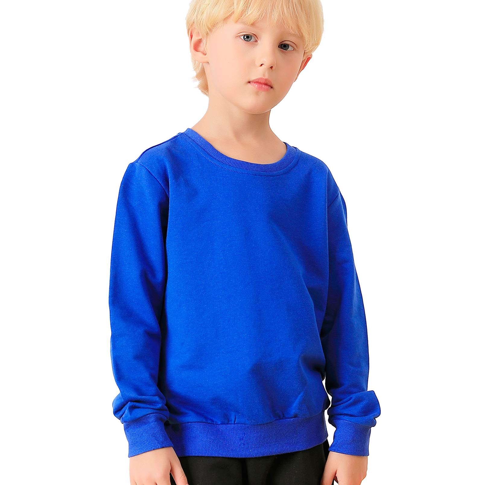 ALALIMINI Boys&Girls Crewneck Sweatshirts Toddler Kids Solid Cotton Long Sleeve Pullover Tshirts (Blue, 5T)
