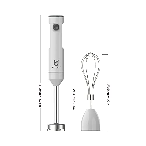 Cordless Hand Blender, UTALENT Variable Speed Immersion Blender handheld Rechargeable, with Fast Charger, Egg Whisk, for Smoothies, Milkshakes, Hummus and Soups β White