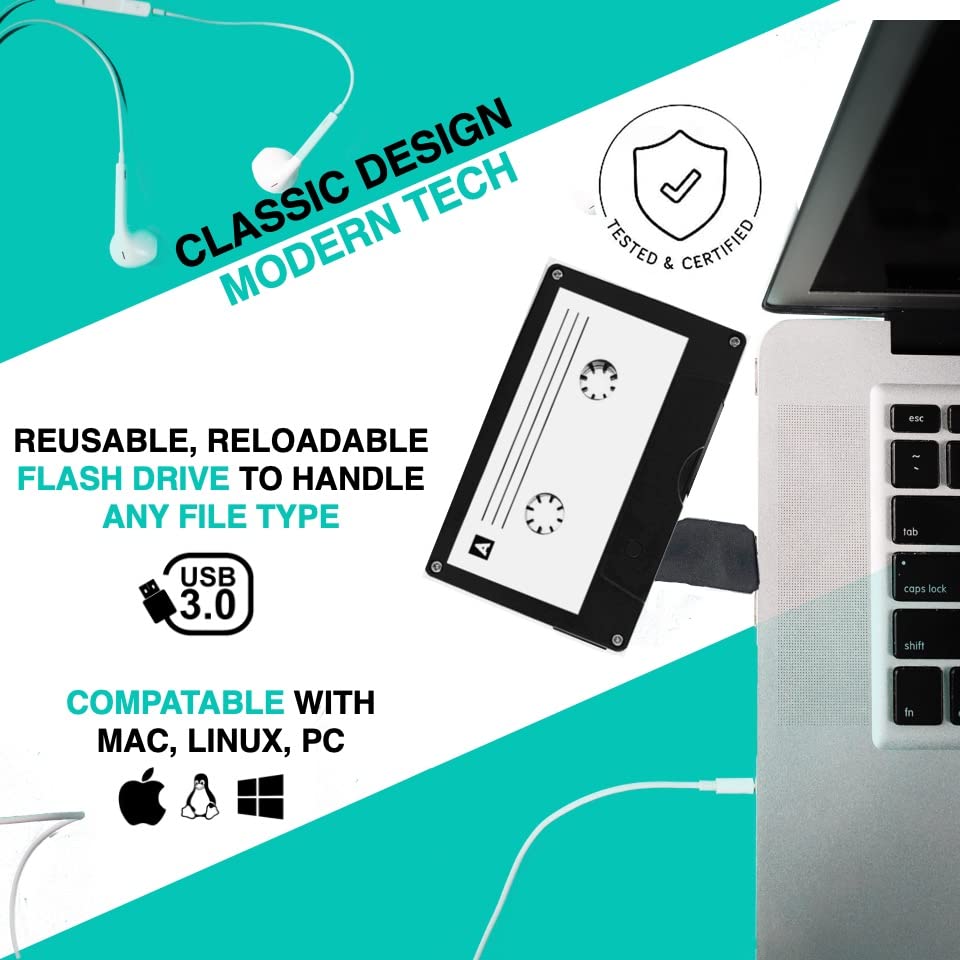 MASHTAPE Basics – Vintage Cool Design 32GB. Cassette Tape Shaped USB Flash Drive, Thumb Drive, Jump Drive for Thoughtful, Nostalgic Gift. Mixtape for DJ, Photographer