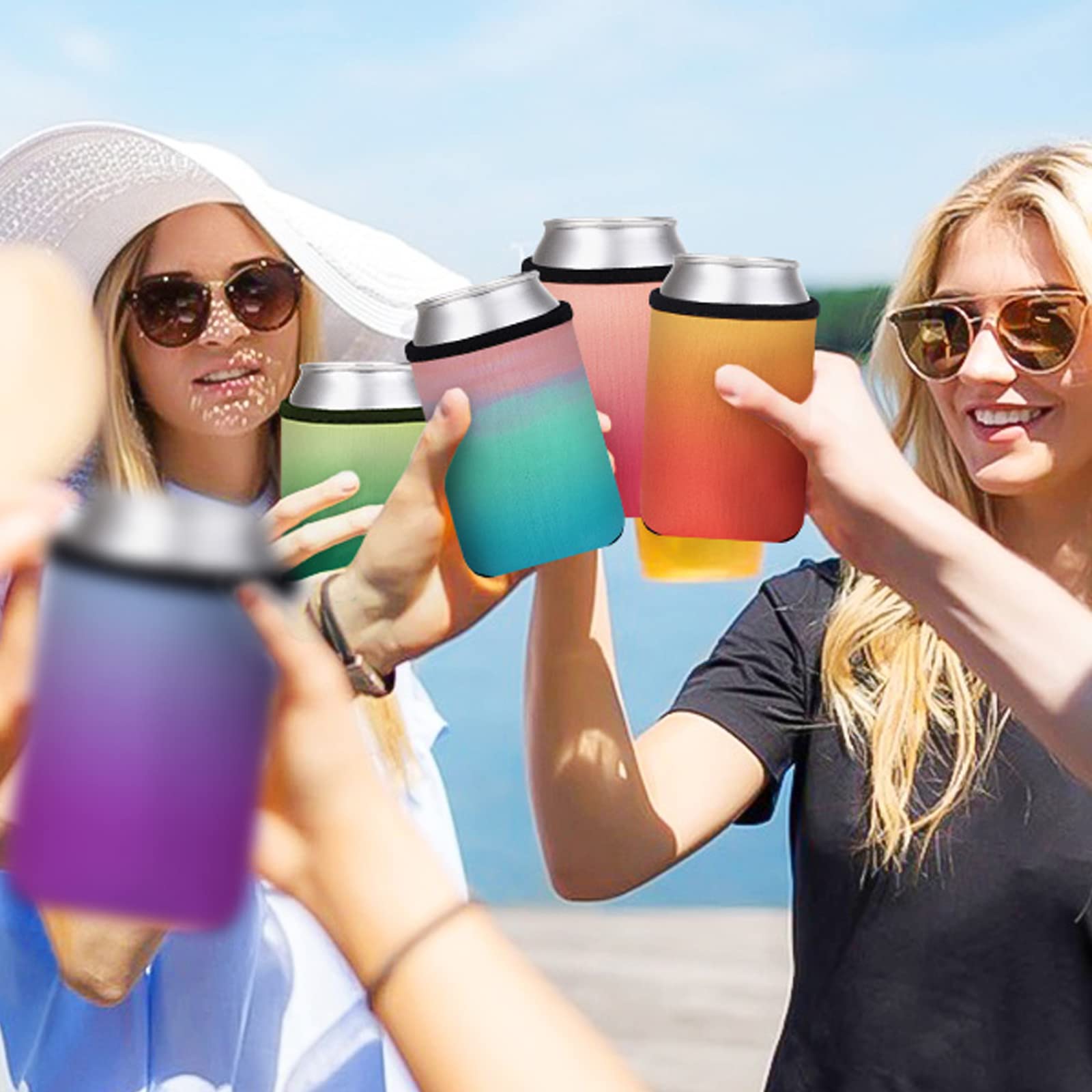 Beer Can Coolers Sleeves, Soft Insulated Bottle Soda Cover Coolers, Personalized Collapsible 12OZ Blank Bulk Drink Cooler for Parties, Wedding or Events (Multicolor,12)