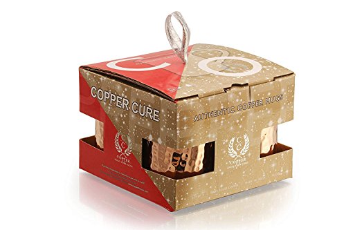 Gift Set Pure Copper Hammered Mugs with Copper Straws & Wooden Coasters Set of 4 - PREMIUM QUALITY -16 Oz Copper Mug - 100% Handcrafted - A Gift Pack for your loved Ones.