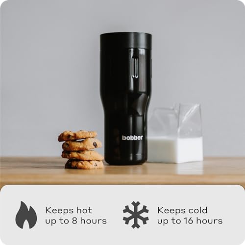 BOBBER - 16 OZ Vacuum Insulated Stainless Steel Travel Coffee Mug With 100% Leakproof Locked Lid - Cup Holder Friendly, Dishwasher Safe Tumbler (Black Coffee)