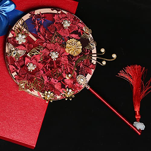 Albert Chinese Hanfu Bride's Hand-held Flower Fire Show Wo Wedding Dress Happy Fan Fan (Color : 1)