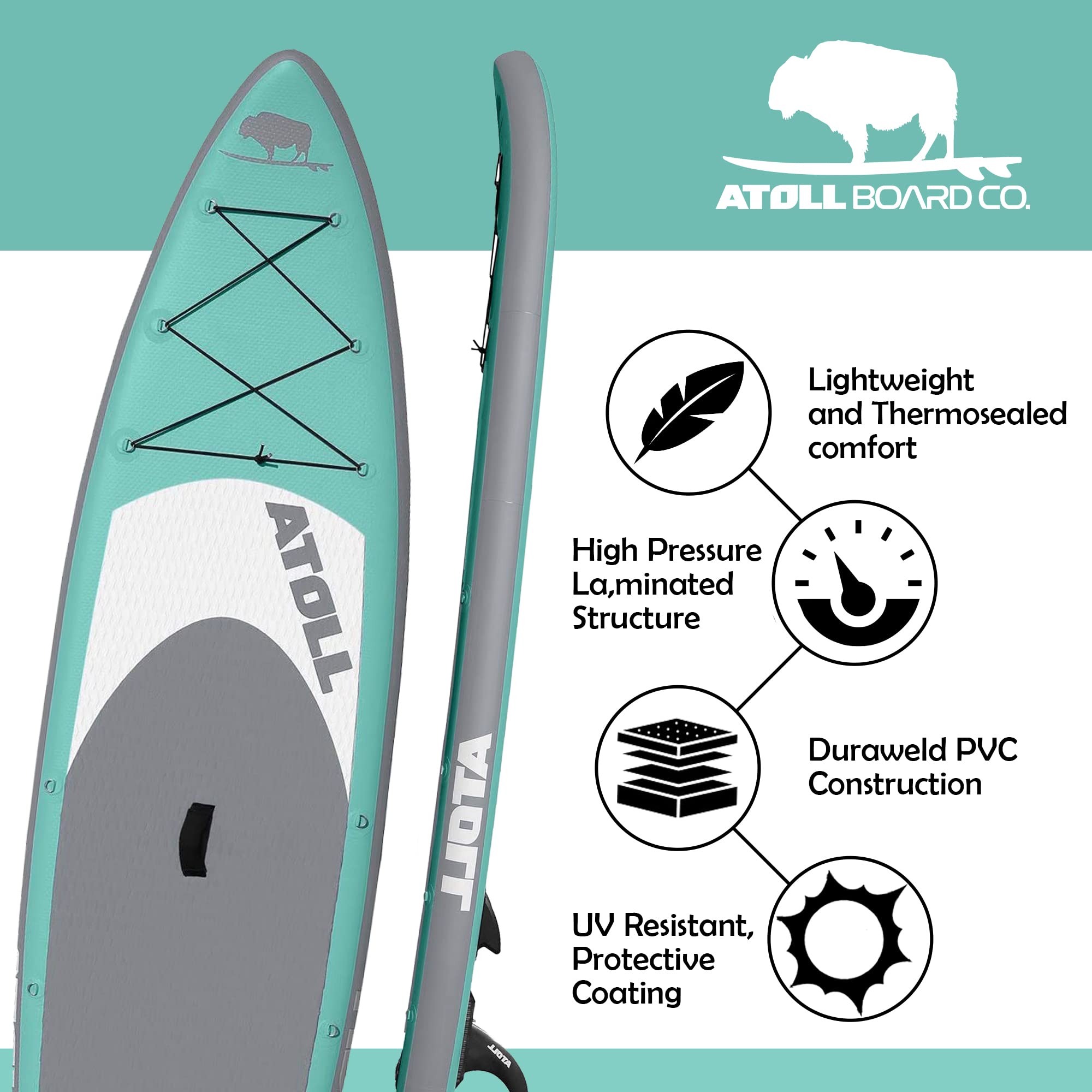 Atoll Inflatable Paddle Board with Premium SUP Stand Up Paddle Board Accessories & Back Pack, Non-Slip Comfort Deck for Unisex Adult - 11ft (Desert Sand)