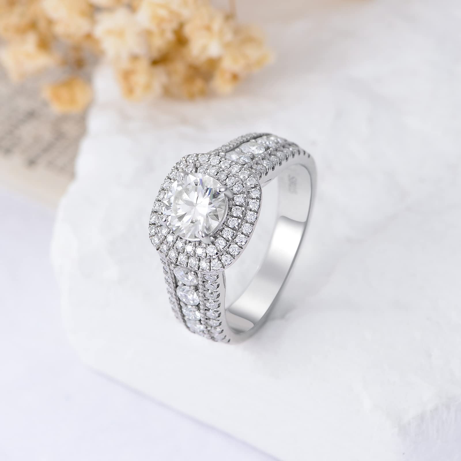 Ayafee 925 Sterling Silver 2CT Moissanite Engagement Rings for Women, Platinum Plated Silver Women's Engagement Ring for Wedding, Anniversary - Size 6