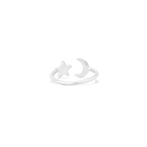 Alex and Ani Path of Symbols Adjustable Ring for Women, Moon and Star, 925 Sterling Silver, Fits Ring Sizes 6 to 9 (A16AR01S)