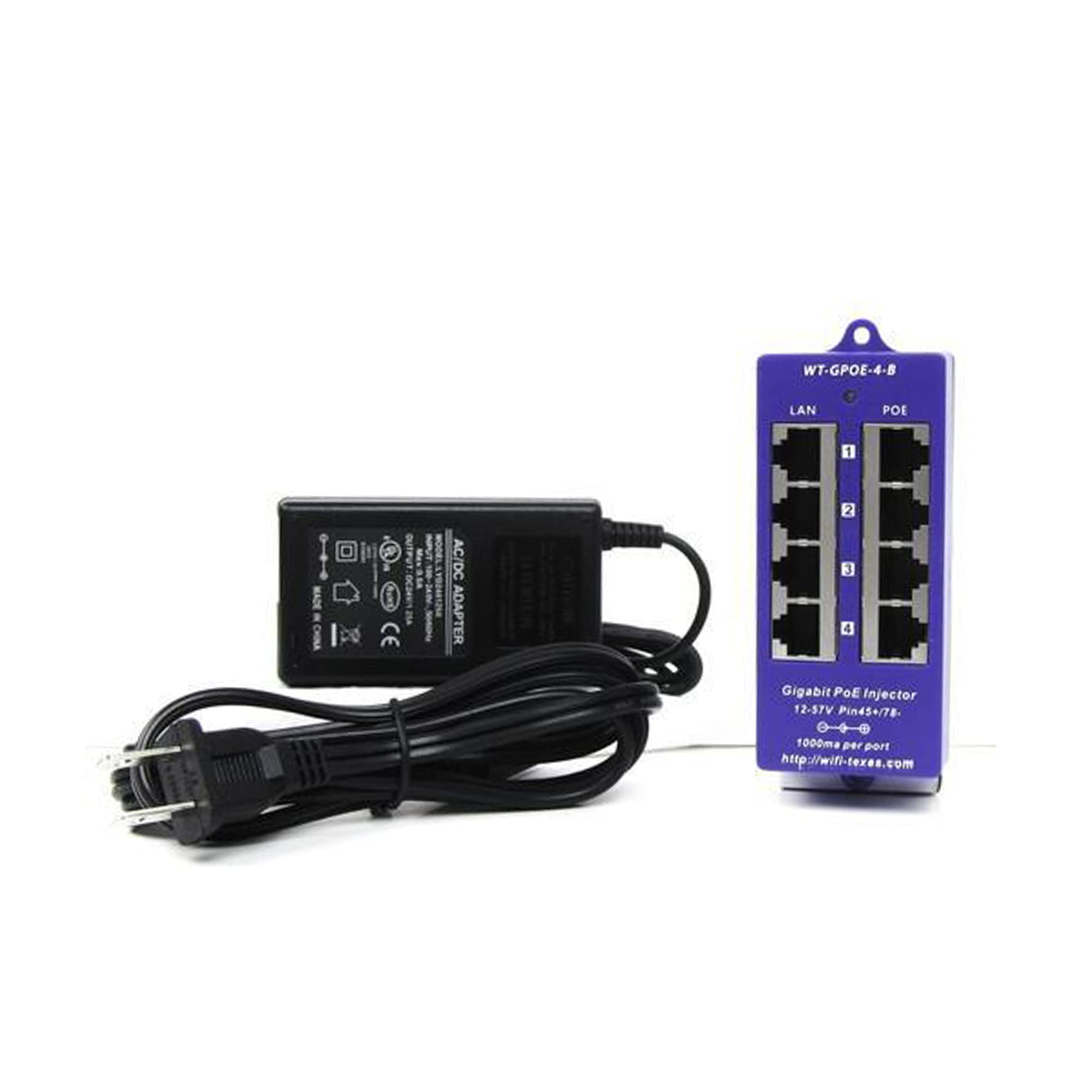 PoE Texas 4 Port 24V Passive PoE Injector with 24V 30W UL/FCC Certified Power Supply - Gigabit Injector - Passive Power Over Ethernet Multi Port PoE Adapter for Ubiquiti, Mikrotik, 24 Volt PoE Devices