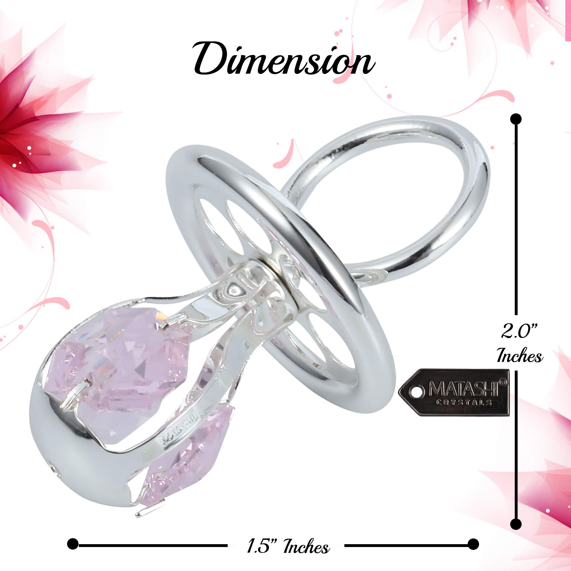 Matahi Silver Plated Crystal Studded Pacifier Ornament with Light Pink Crystals Baby's First Christmas Holiday Ornament and Hanging Pendant - Great Gift for Baby Shower, New Born Baby Gift