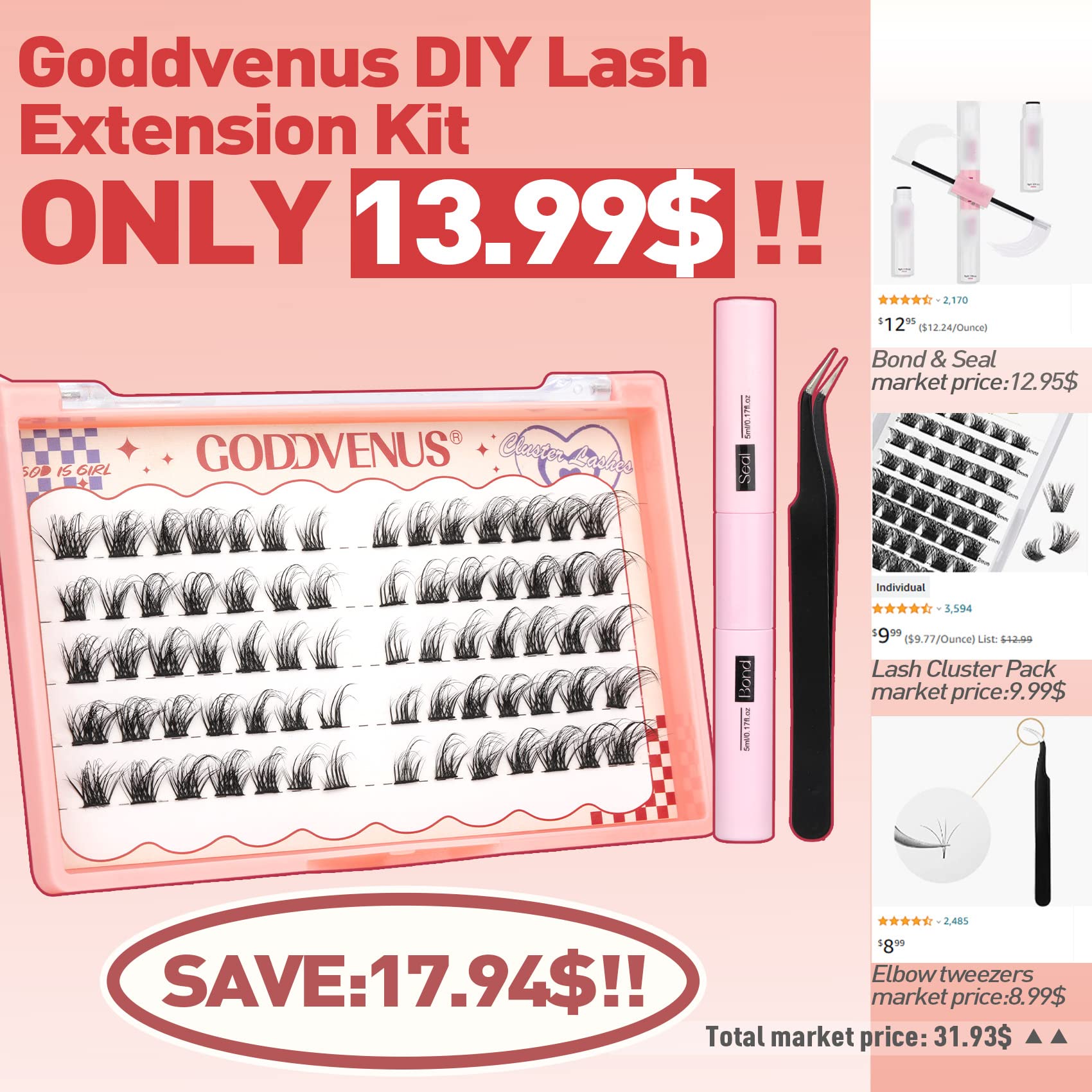 Anime Lashes Individual Manga Eyelashes Natural Look Lashes Wispy Clear Band Strip Eyelashes Spiky Korean Style Lashes Pack by Goddvenus (8 Pairs 4 Styles)