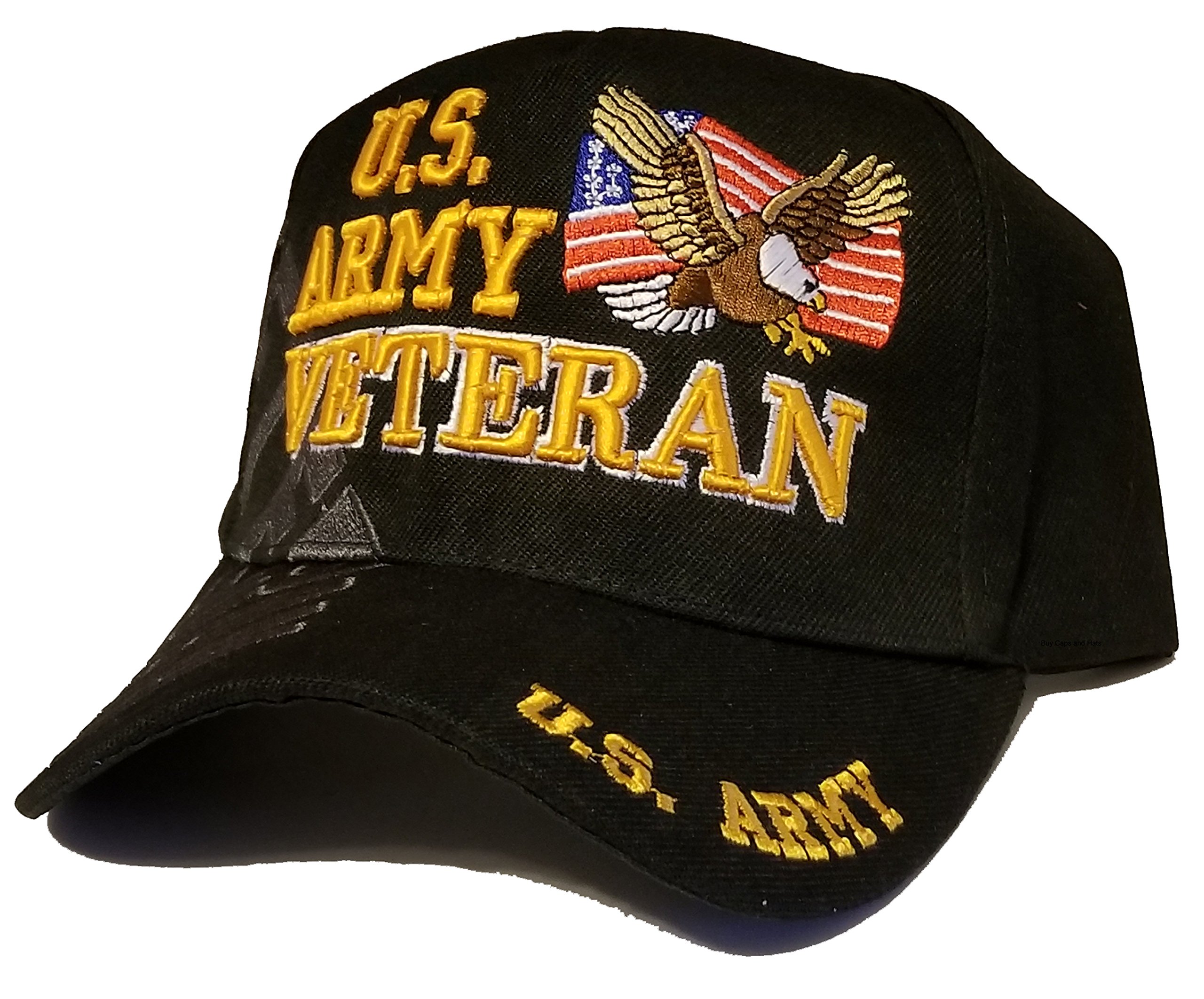 Army Black Baseball Cap US Veteran V American Flag USA Hat United States (Army Veteran Cap Black Side Shadow)