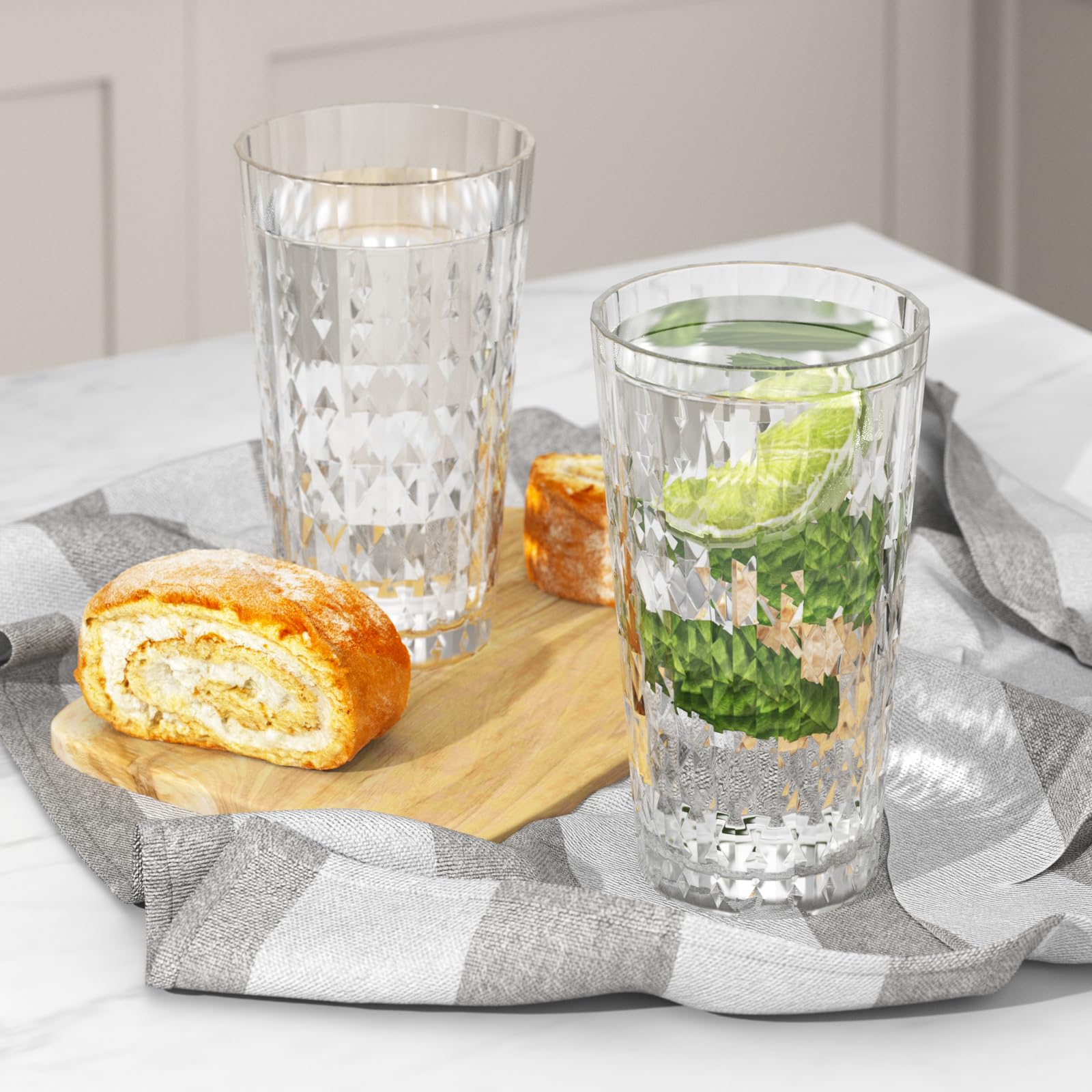 BELLAFORTE Shatterproof Acrylic Tall Tumbler, Set of 4, 19oz - Bondi Beach Stackable Drinking Glasses - Unbreakable Plastic Drinking Glasses for Party, Gifting - BPA Free - Dishwasher Safe - Clear