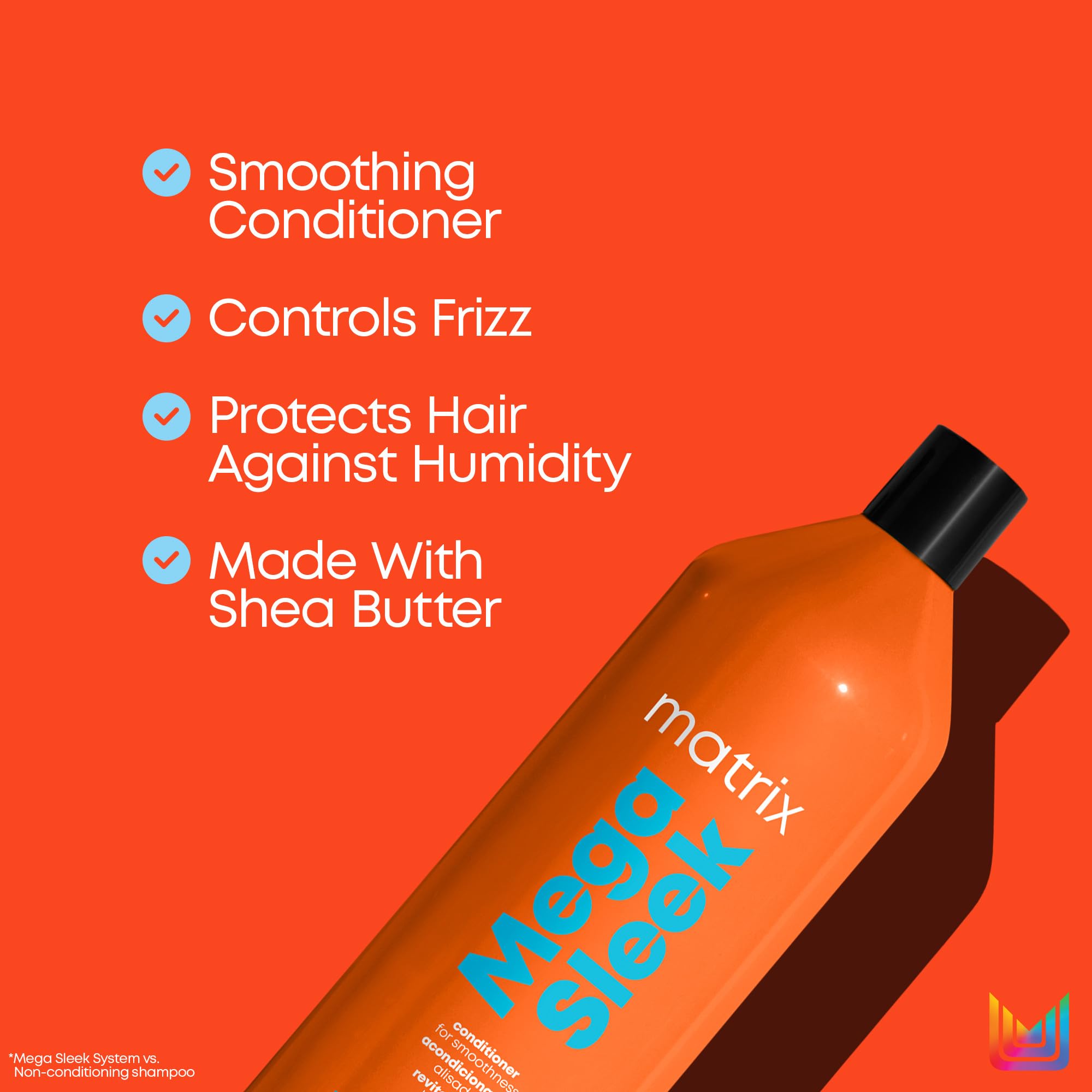Matrix Mega Sleek Conditioner | Smoothing, Anti-Frizz, Detangling | For Dry, Damaged & Frizzy Hair | Salon Professional Conditioner | With Shea Butter | Vegan