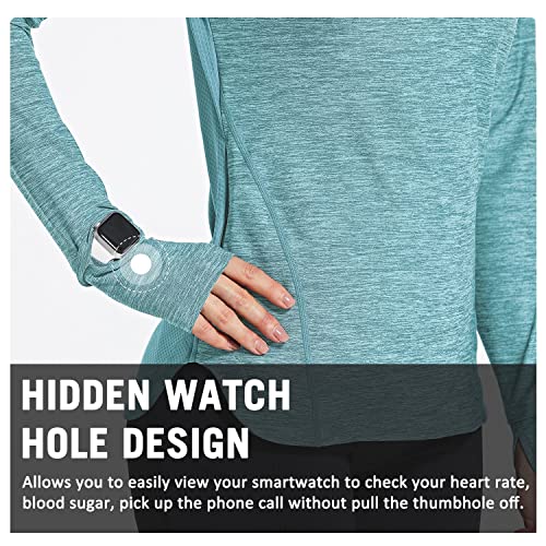 BALEAF Women's Running Shirts Quick Dry Lightweight Long Sleeve Pullover UPF50+ Moisture Wicking Hiking Light Blue Size M