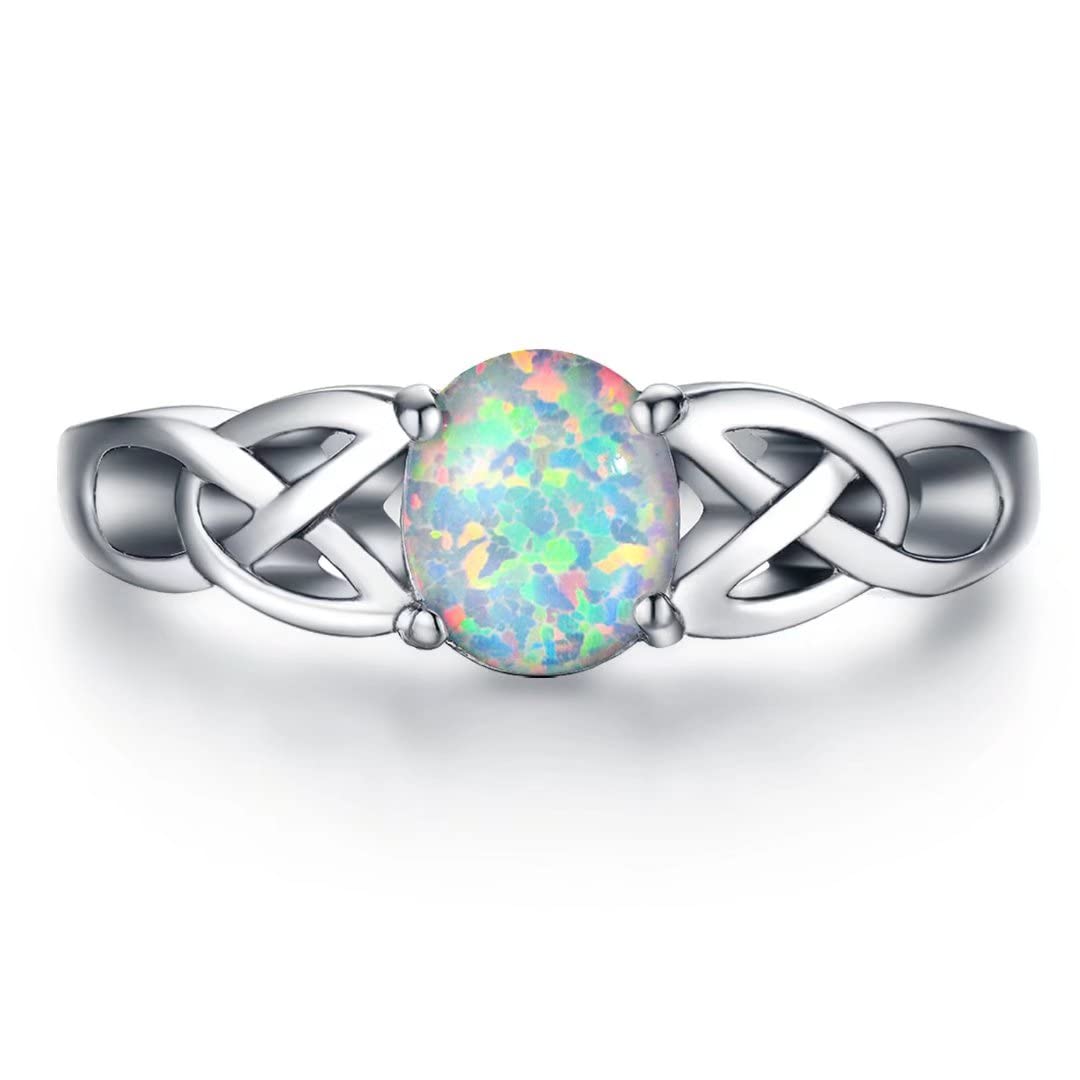 Ameroden Celtic Knot Opal Stainless Steel Ring for Women Girls Band Jewelry Size 6