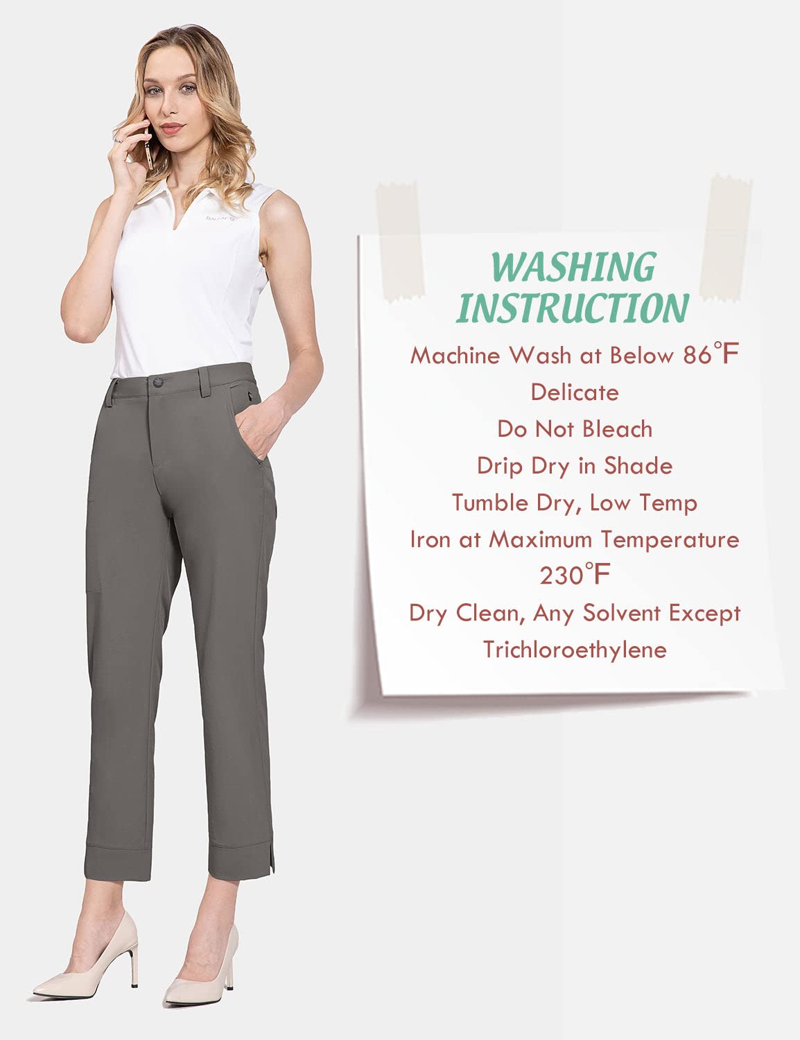 BALEAF Women's Golf Pants Stretch Lightweight Quick Dry Water Resistant Work Pants with Zipper Pocket Steel Grey Size XXL