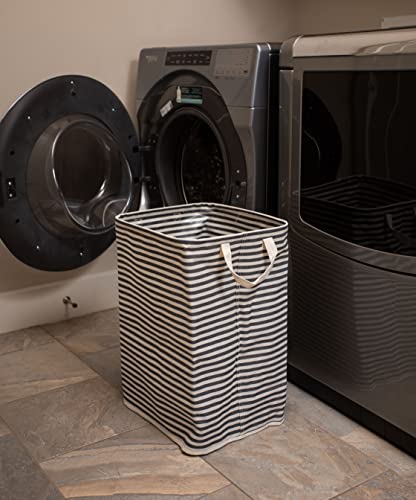 BIRDROCK HOME 61L Collapsible Single Square Laundry Hamper Basket - Grey & White Stripes Bin - Compact Dirty Clothes Organizer Bag - Lightweight Tote