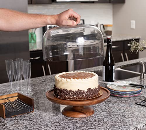 BIRDROCK HOME Cake Stand with Glass Dome and Wood Base - Wood Iron Dessert Serving Tray - Rustic Farmhouse Dessert Stand - Modern Party Oversized Server - Table Kitchen Home Display - Round