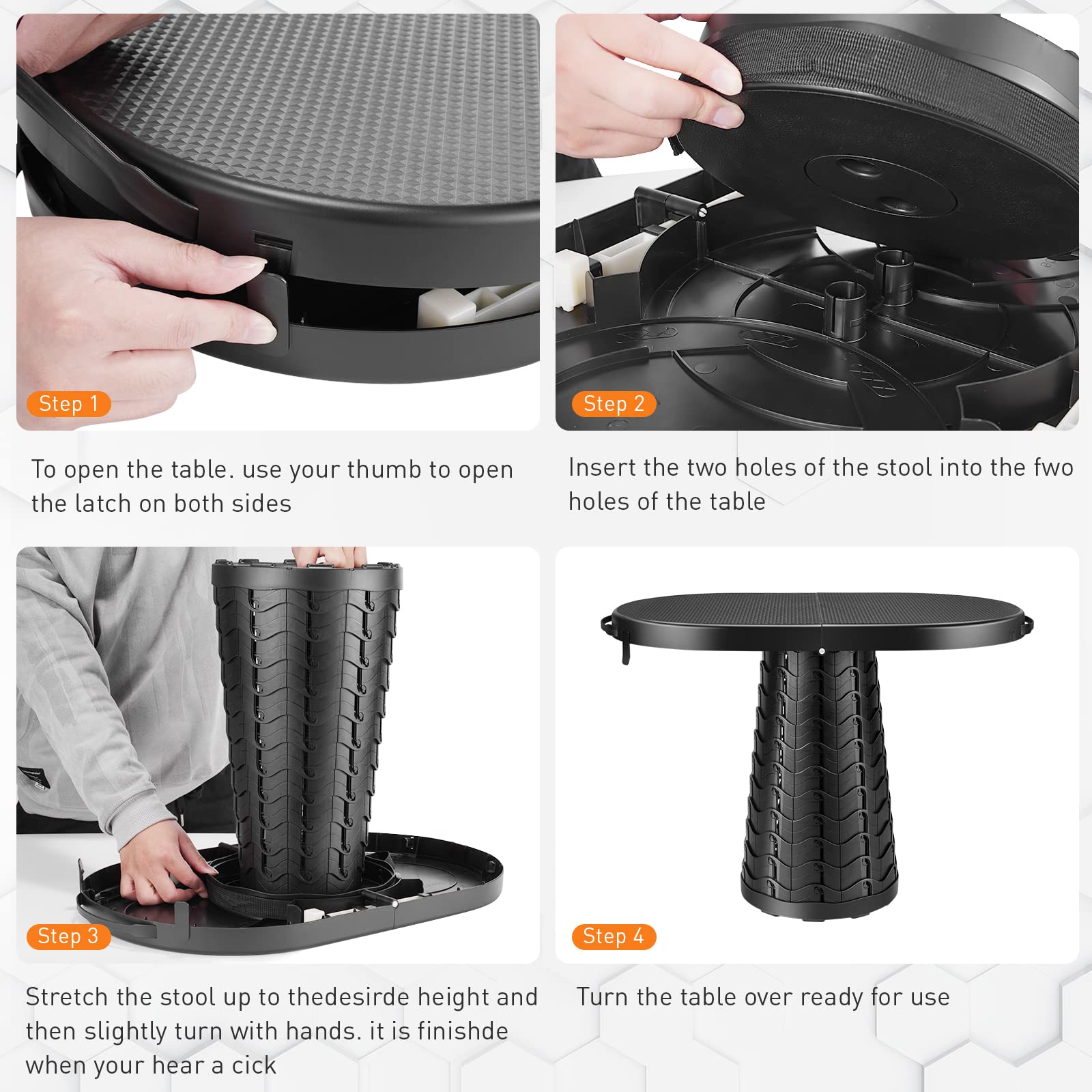 Ayburku Collapsible Stool – 2 in 1 Portable Chair Mini Table – Ultra Light Easy to Carry Retractable Stool Works As Coffee Table, Small Table – Heavy Duty Plastic Telescopic Stool for Camping, Picnic