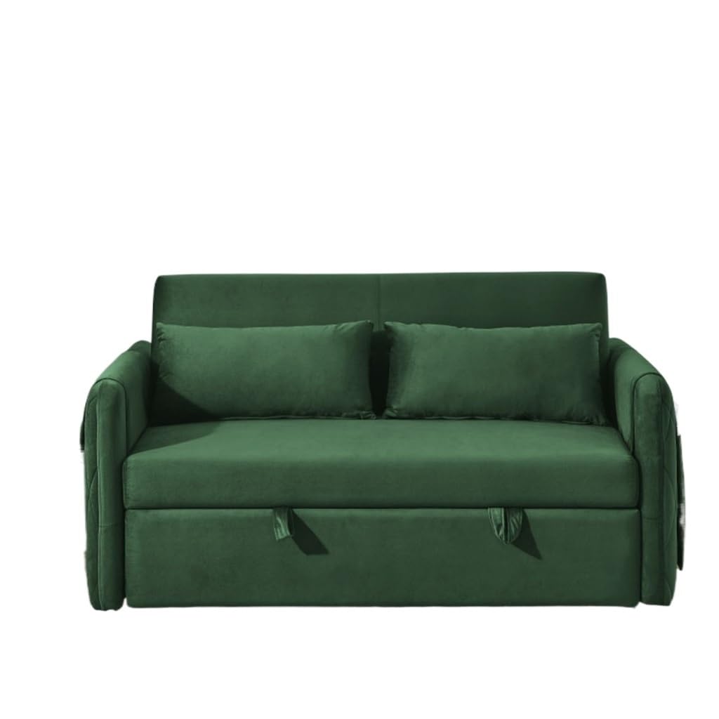 APAINI Convertible Sofa Bed with 2 Arm Pockets,Velvet Loveseat Sofa with Pull Out Bed and Living Room Adjustable Backrest