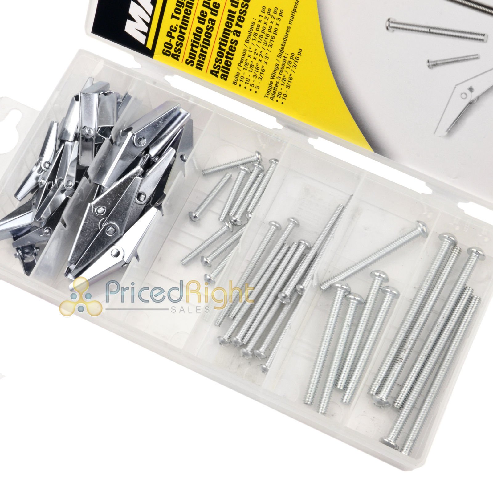 Maxcraft 7698 Toggle Wing and Bolt Assortment, 60-Piece
