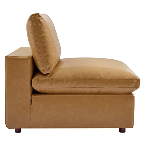 Modway Commix Modular Sofa, U Shaped Reclining Sectional, Tan Vegan Leather