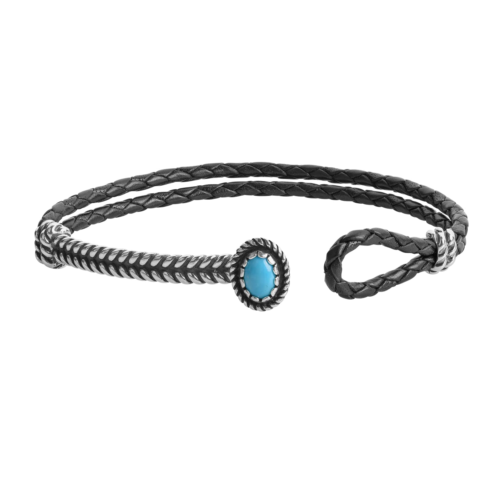 American West Sterling Silver Women's Leather Bracelet Blue Turquoise Gemstone Size Small