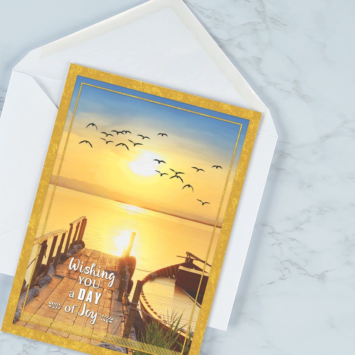 Sunrise Celebration Deluxe Birthday Greeting Cards - Set of 8 (4 Designs), Large 5" x 7", Happy Birthday Cards with Sentiments Inside, includes White Envelope