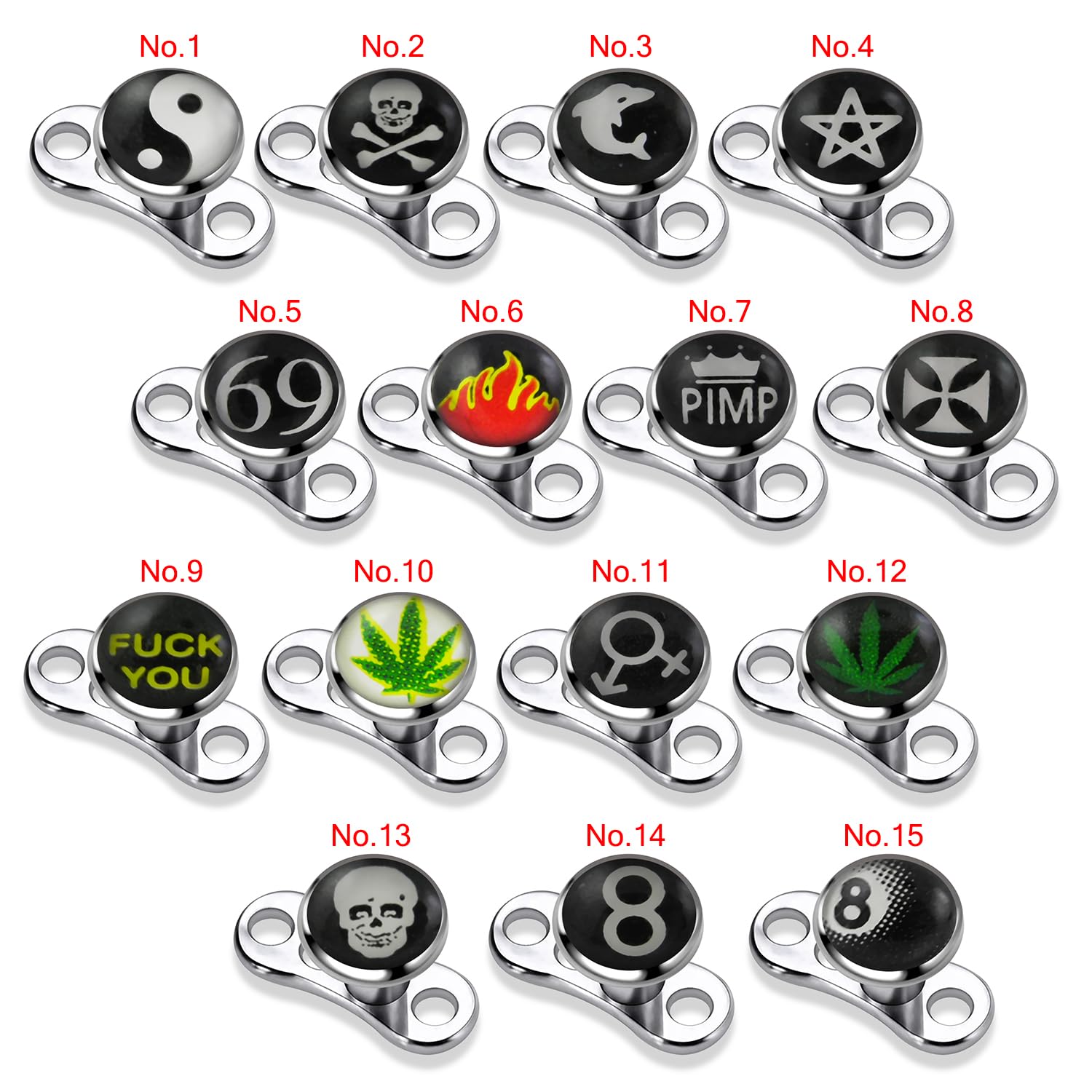 AtoZ Piercing Marijuana Leaf on Black Background Surgical Steel Top with Titanium Base Micro Dermal Anchor Jewelry