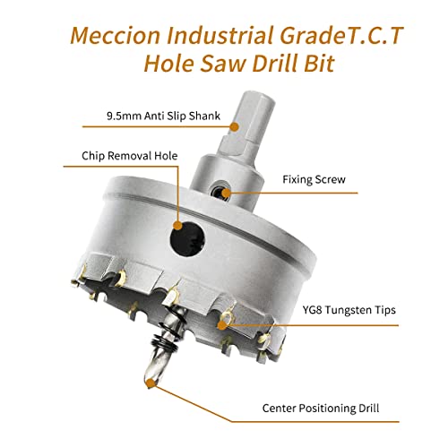 Meccion TCT Carbide Hole Saw Drill Bit 75mm 2-15/16" Heavy Duty Industrial Grade Hole Cutter for Stainless Steel, Metal, Alloy, Cast Iron, Copper