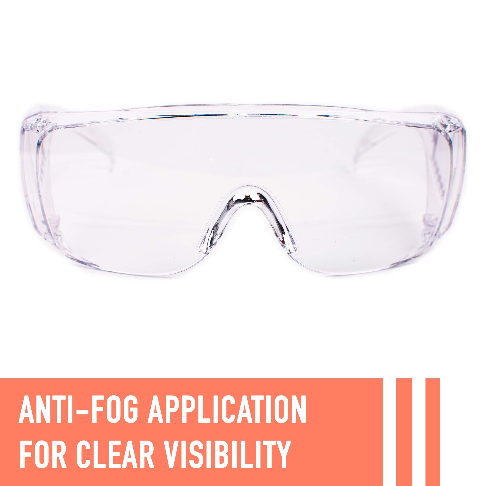Aqulius 3 Bulk Pack Safety Glasses Over Eyeglasses (Anti-Fog & Scratch Resistant) Crystal Clear Eye Protection - OTG Safety Goggles